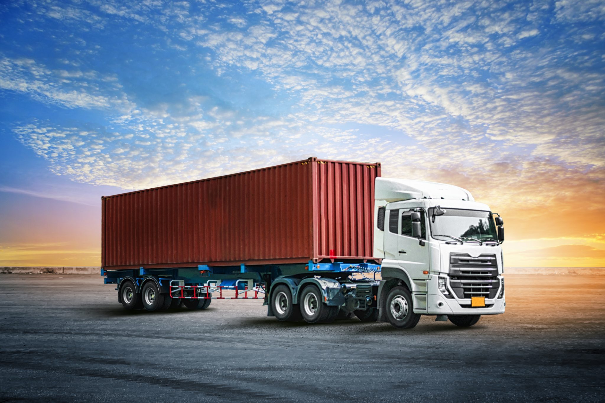 Logistics import export background of container truck at the dock